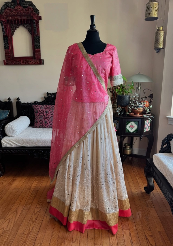 Pink & White Embroidered Net Lehenga for Wedding & Festive | Indian ...